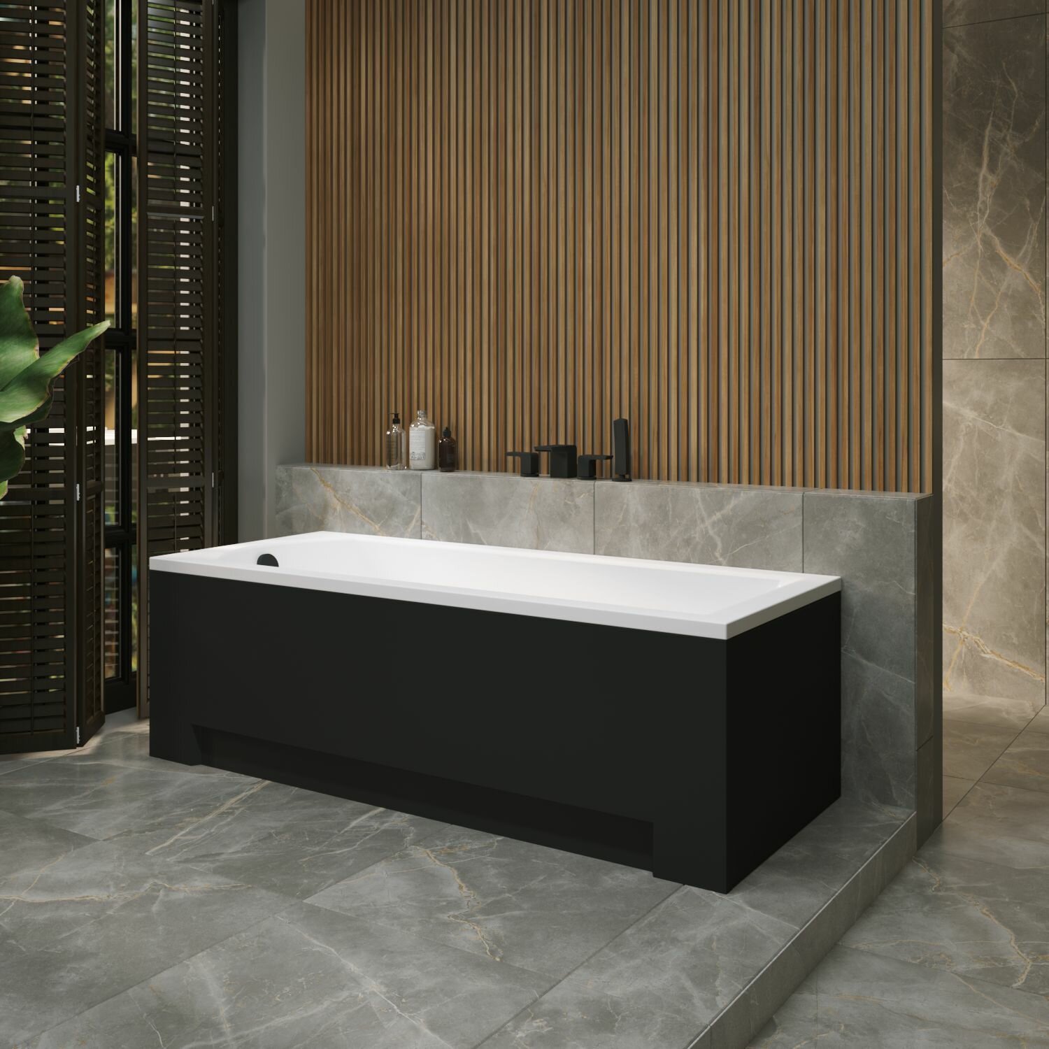 Ванна акриловая 180х80 Helmken Vespera комплект 3 в 1: прямоугольная ванна, каркас, лицевой экран черного цвета