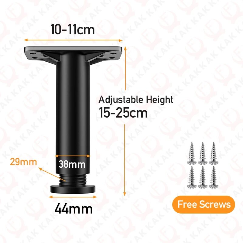 KAK черные ножки для мебели, регулируемая балка кровати, опора для ног, дивана, стола, сменные ножки, пластиковая сталь, сверхмощная фурнитура для кровати 15cm-25cm