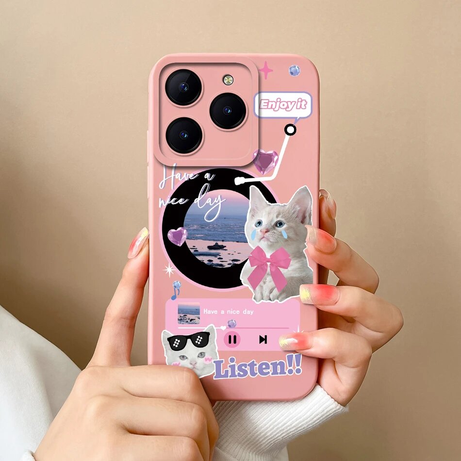 Розовый чехол Realme C61 с котенком и камерой