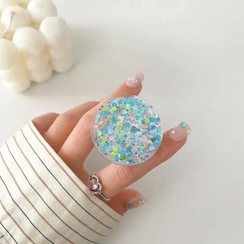 Круглый держатель для телефона с геометрическим желейным цветом и блестками, ручка для смартфона 03
