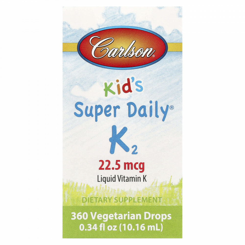 Carlson, Super Daily K2 для детей, 22,5 мкг, 10,16 мл (0,34 жидк. унций)