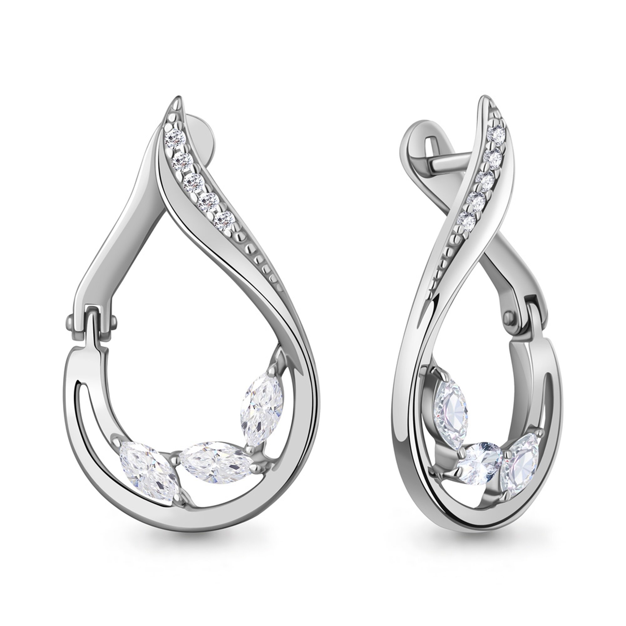 Серьги, серебро, 925 проба, родирование, фианит