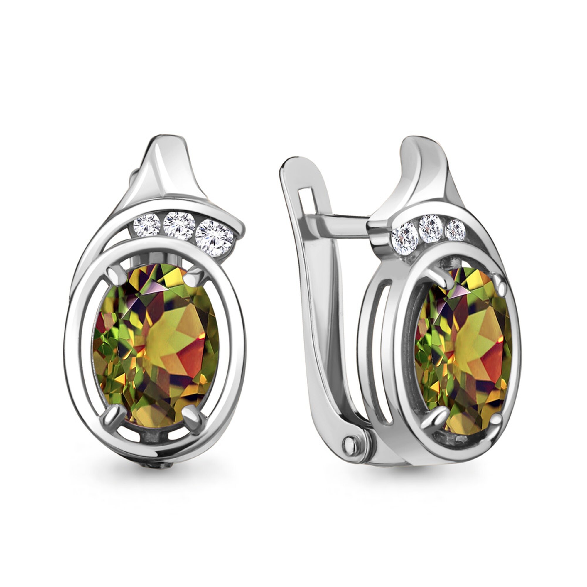 Серьги, серебро, 925 проба, родирование, султанит, фианит