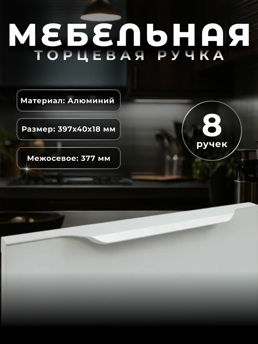 Ручка мебельная торцевая Inred IN.01.1141.377/397. SC матовый хром, комплект 8 шт, фурнитура для мебели