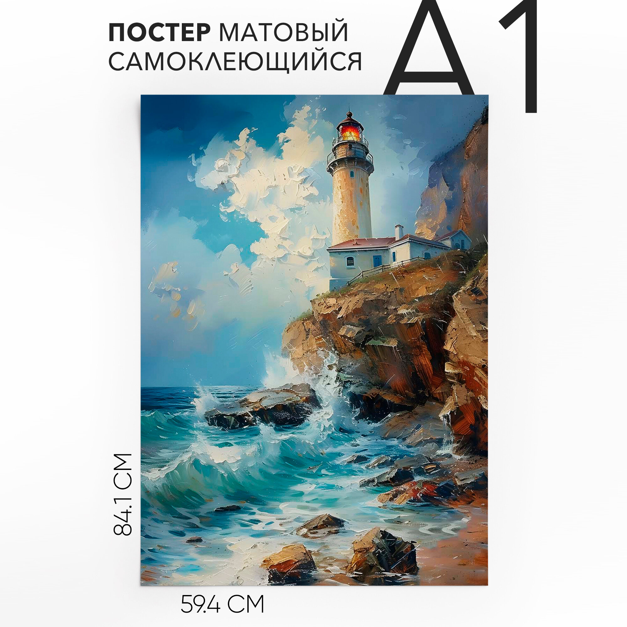 Постеры плакаты самоклеящийся, большой A1 Маяк, влагостойкий, для декора