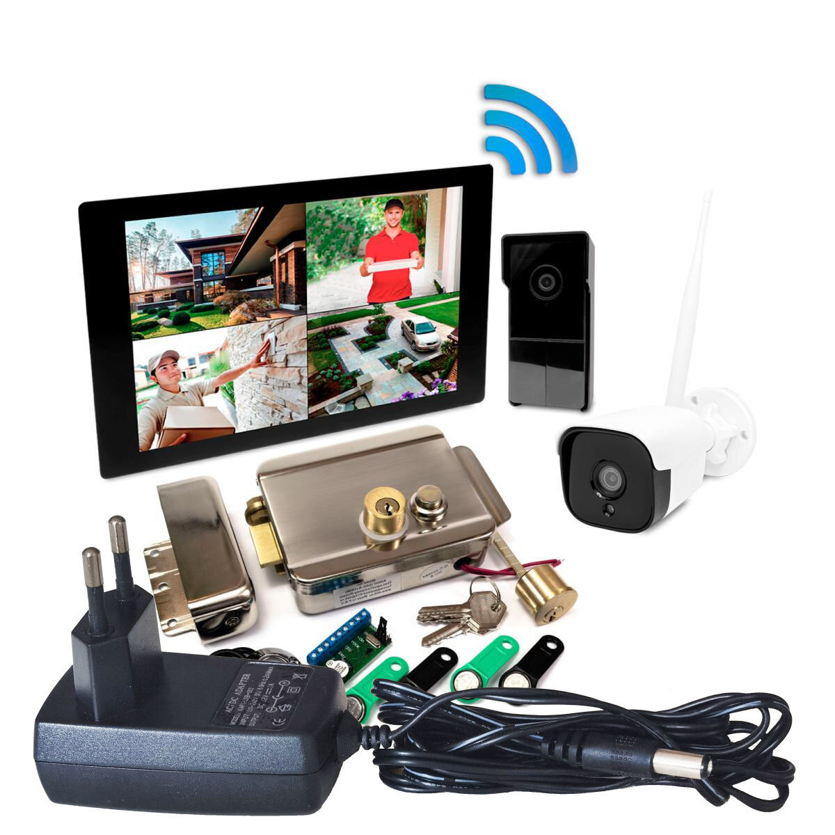 Радиоканальный домофон TUYA с камерой и замком - СкайНет 1000 (1+1+Zenit) (Y12579YKS): Wi-Fi HD экран 10 дюймов, цветная вызывная панель, замок элек