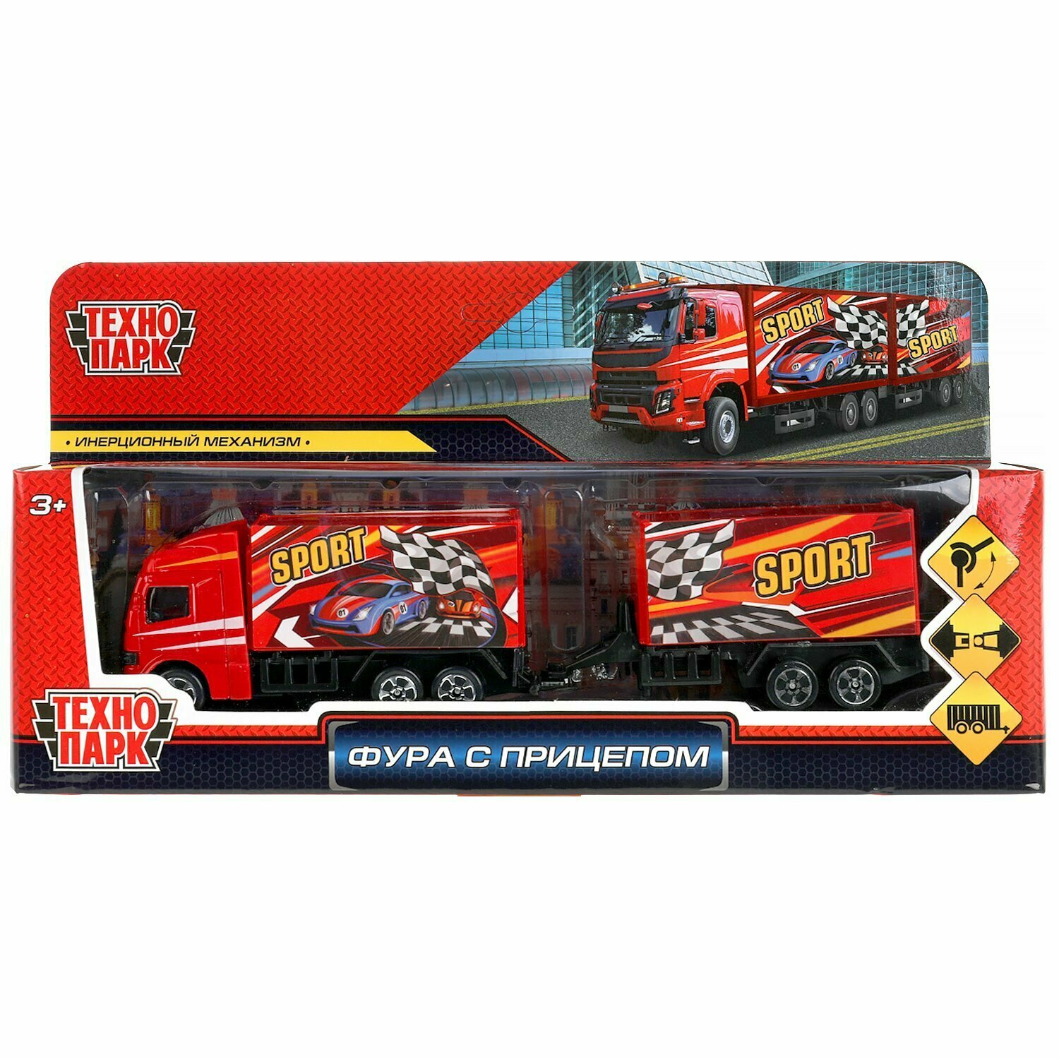 Модель-игрушка Технопарк Фура с прицепом (20см, металл, подвижные детали, в коробке) 1615079-R, (Huada Toy Co, Ltd)