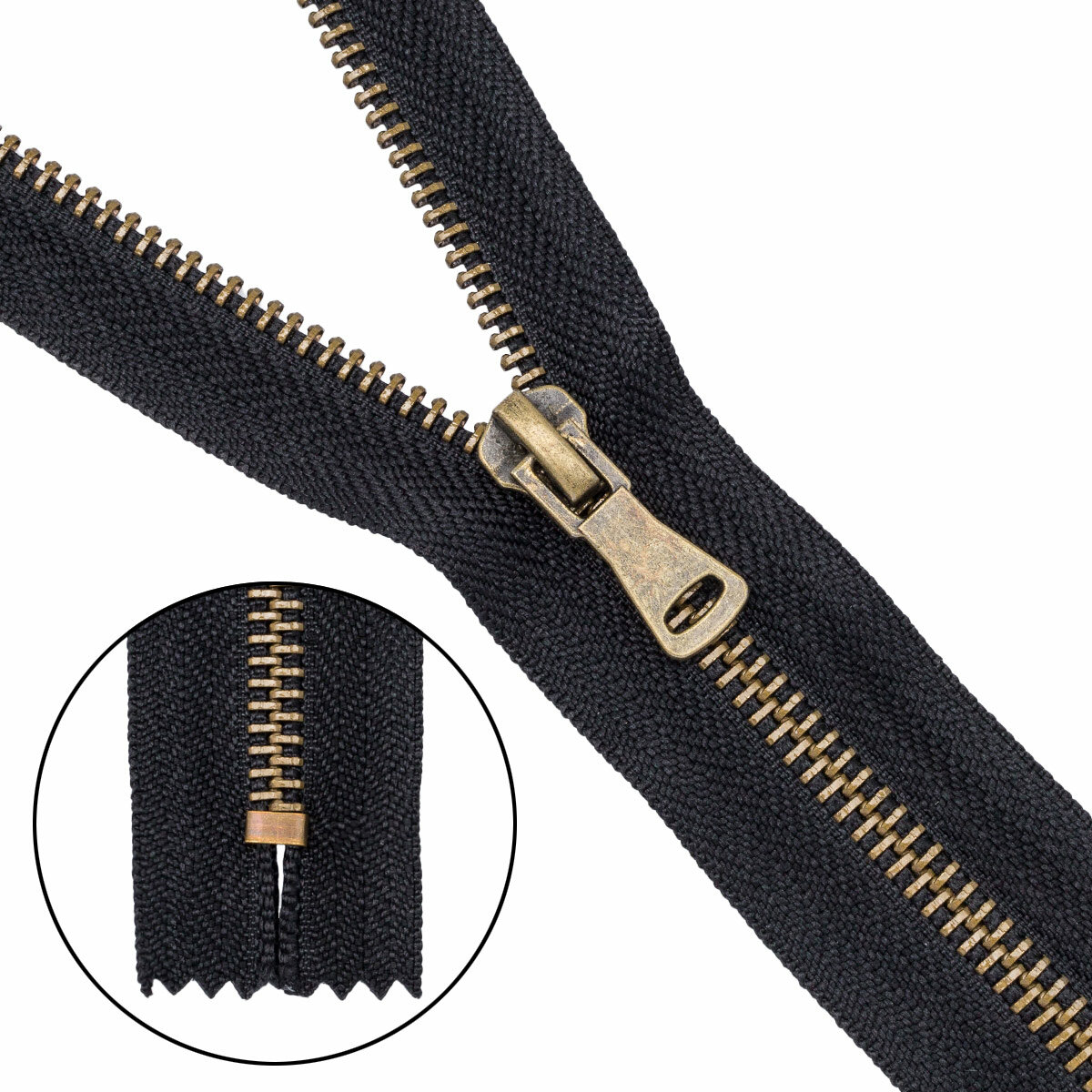 Молния неразъемная Т5, металл (антик), 18 см (580 черный), 10 шт