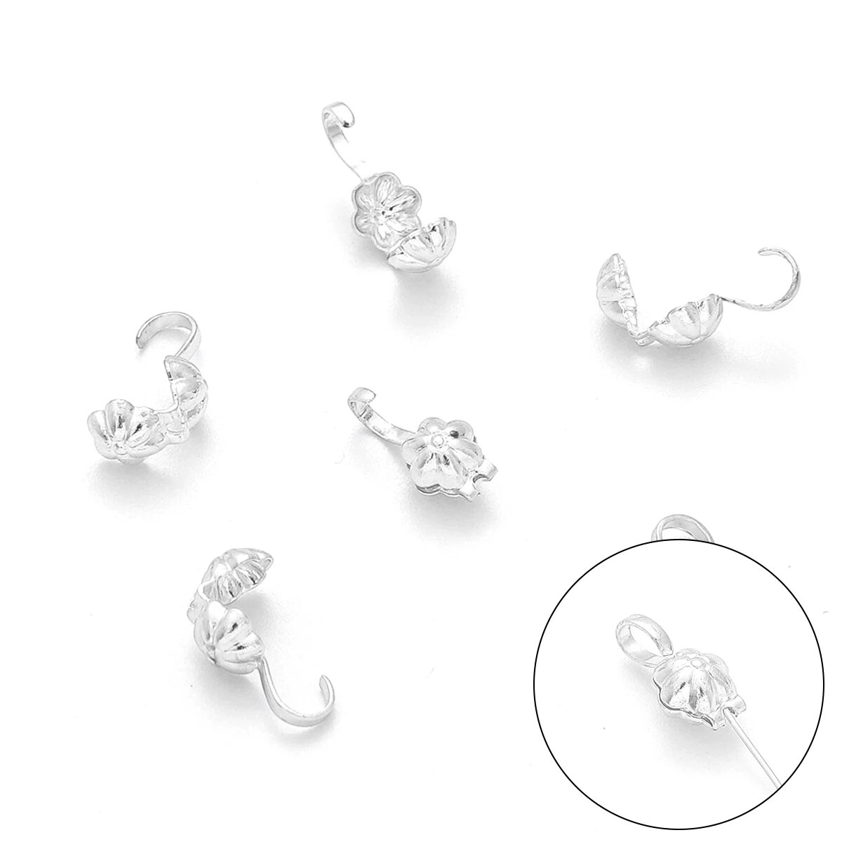 Золотые латунные зажимы-клипсы 20 шт, 5х10 мм, для бижутерии 02 Silver