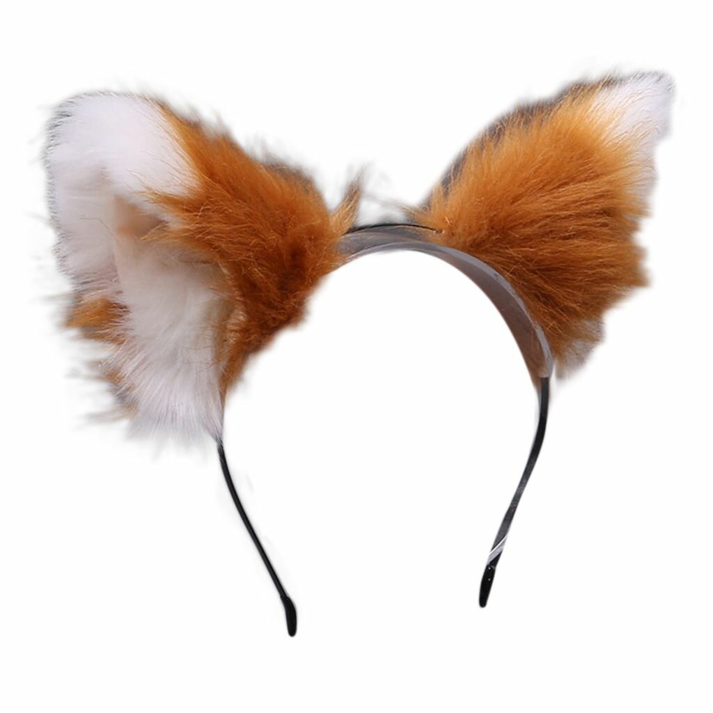 Объемный ободок с кошачьими ушками и лисьими ушками-верблюжий белый