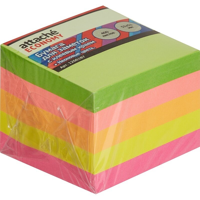 Стикеры с клеевым краем Attache Economy 51х51 мм, 400 лист, 5 неоновых цветов