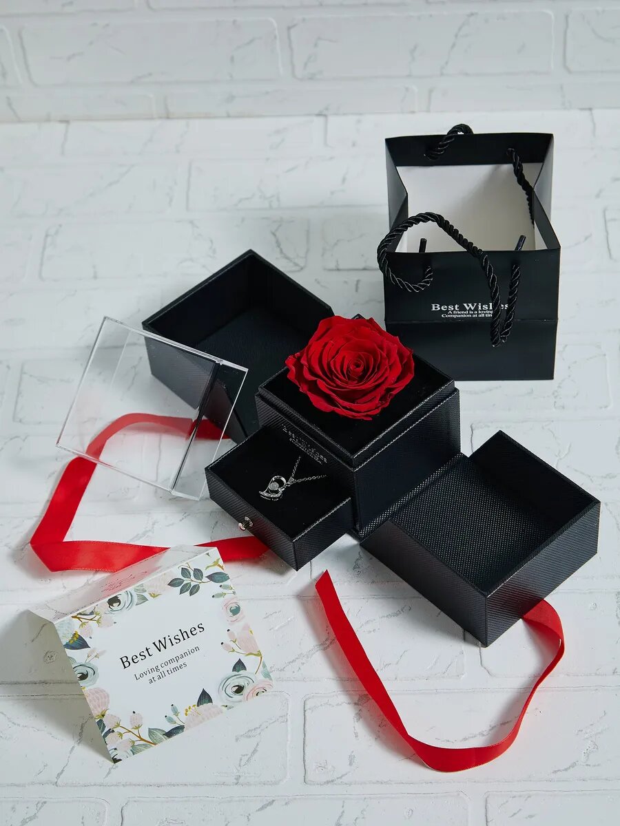 Роза в колбе живая стабилизированная подарочный набор