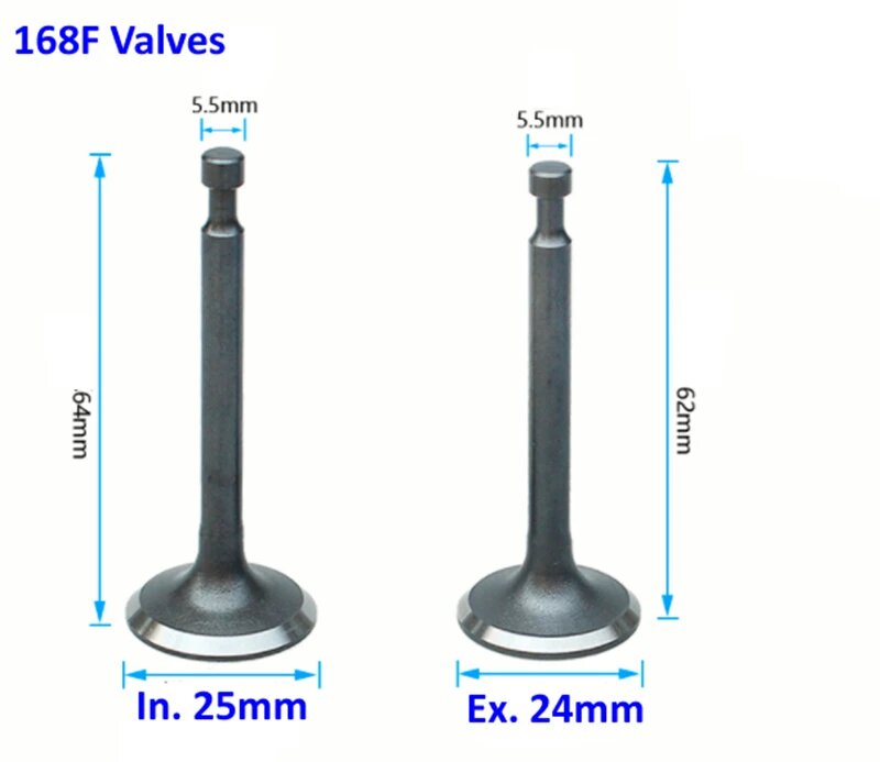 Клапаны 168F In. 25mm, Ex. 24mm, 64mm/62mm