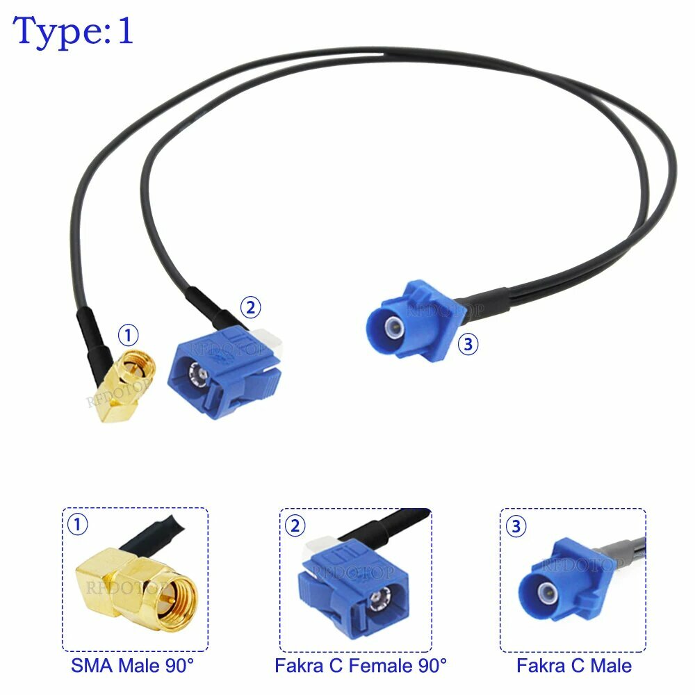 RFDOTOP BT1786-RG174 разветвитель Fakra C на SMA 1.5M, 1CM to 1CF90 1SMAM90