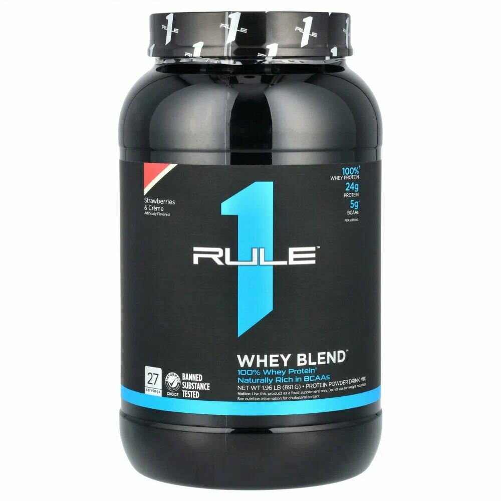 Rule One Proteins, Whey Blend, протеиновая смесь для приготовления напитка, клубника и крем, 891 г (1,96 фунта)