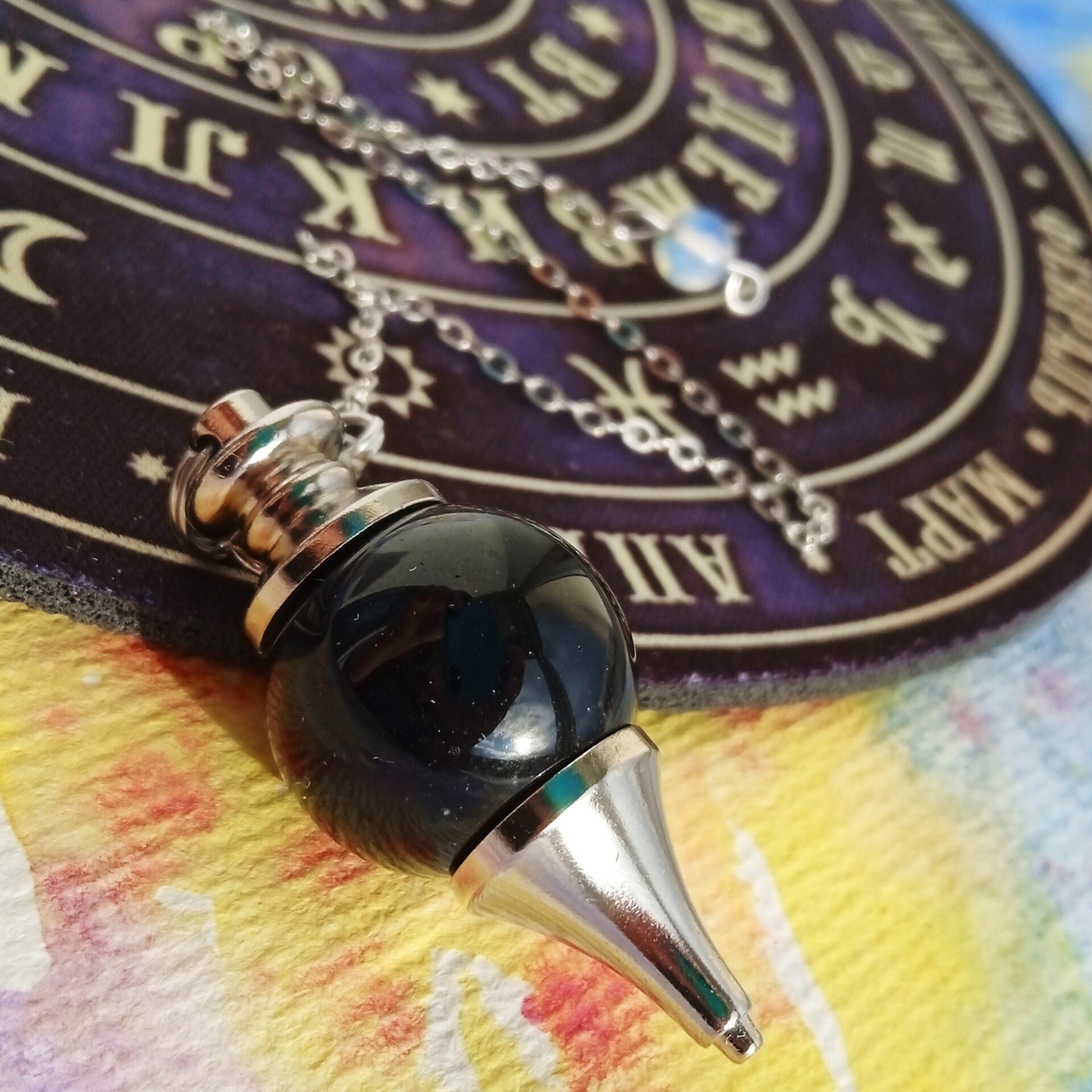 Маятник для биолокации "Черный Обсидиан" на цепочке, натуральный камень 2x4 см