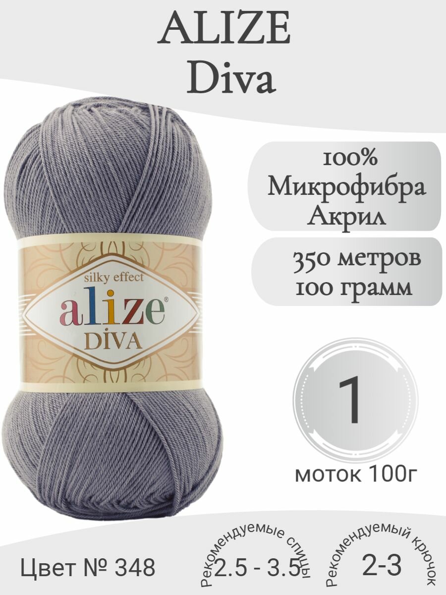 Пряжа Alize Diva (Ализе Дива) 348-серый темный (1 моток)