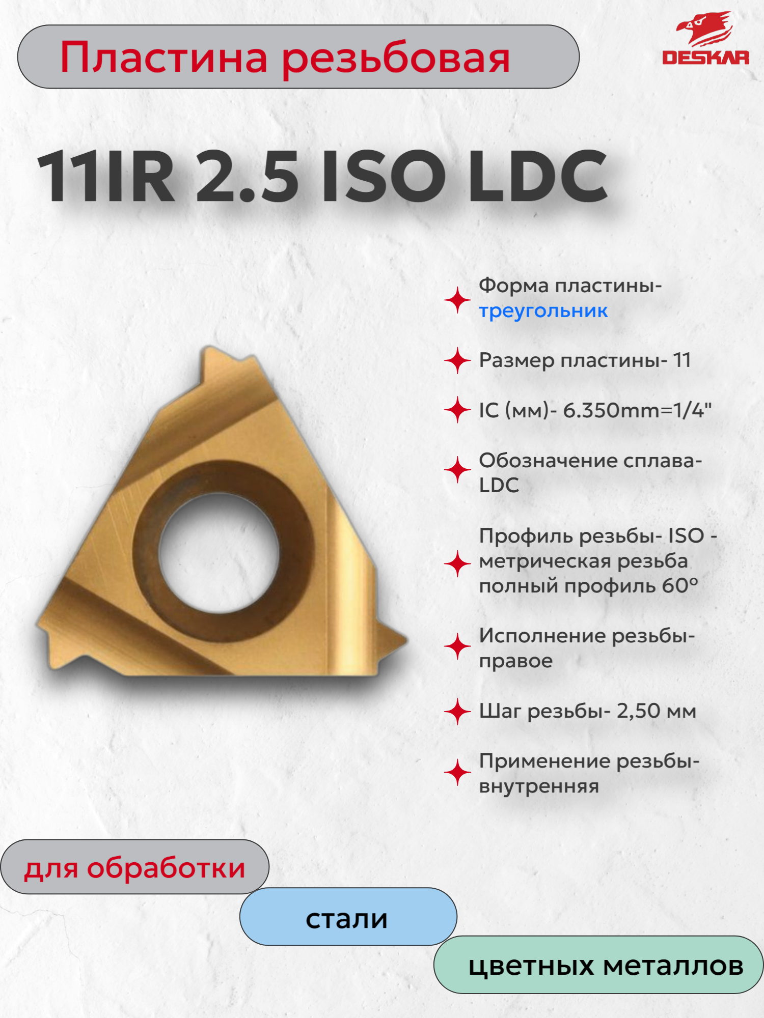 11IR 2.5 ISO LDC пластина резьбовая (1 шт.) DESKAR 00-00043153