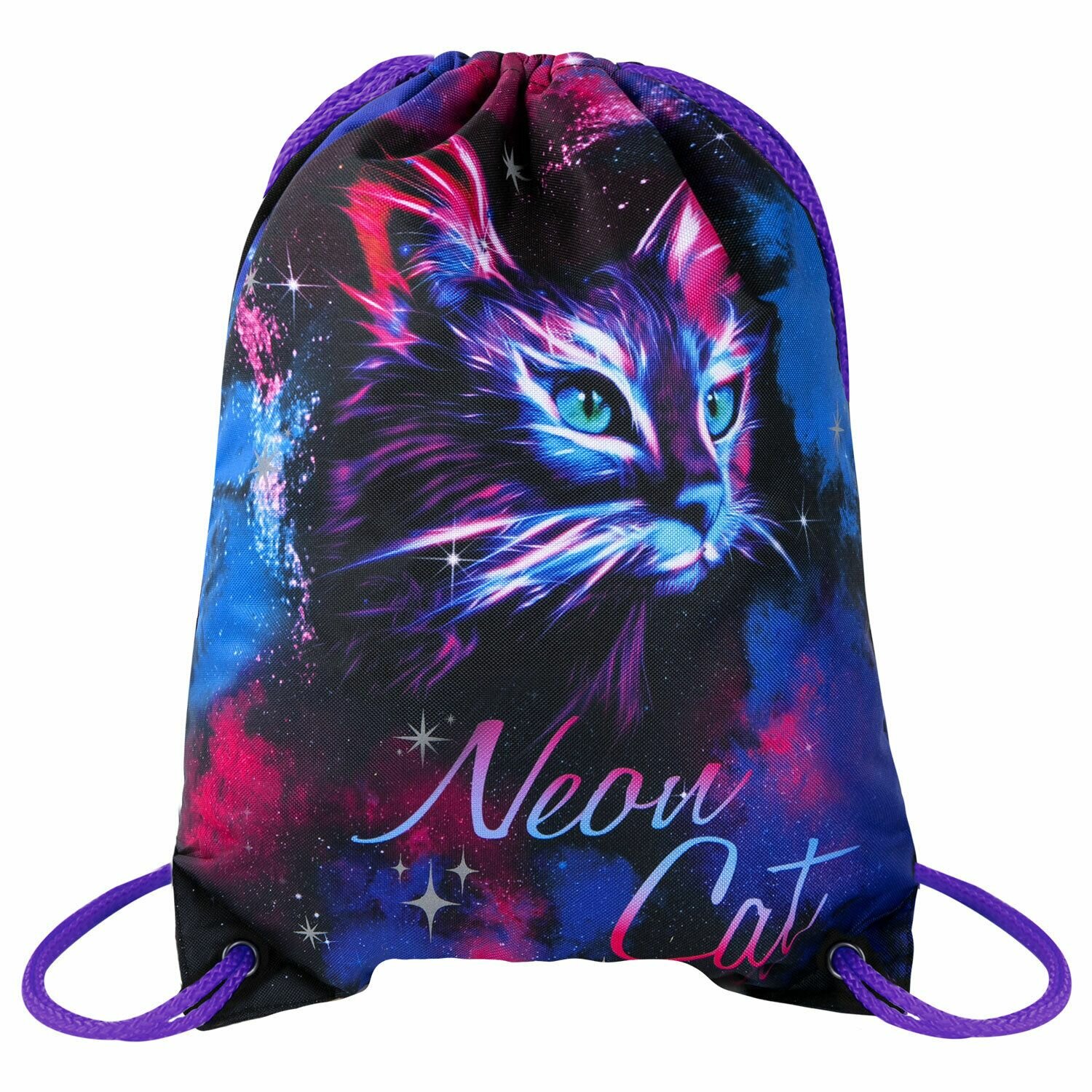 Мешок для обуви Brauberg Premium, карман, подкладка, светоотражайка, 43х33 см, "Neon cat"