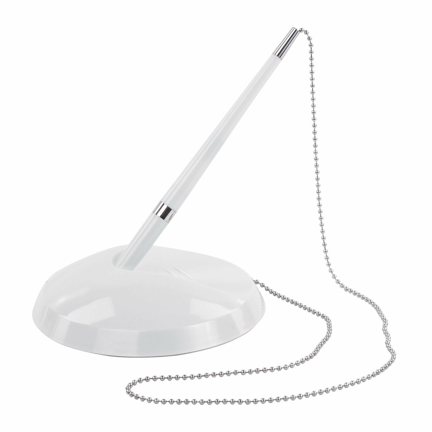 Ручка шариковая Brauberg настольная Стенд-Пен Уайт2, цепочка, корпус белый, 0,5 мм, синяя (141348)