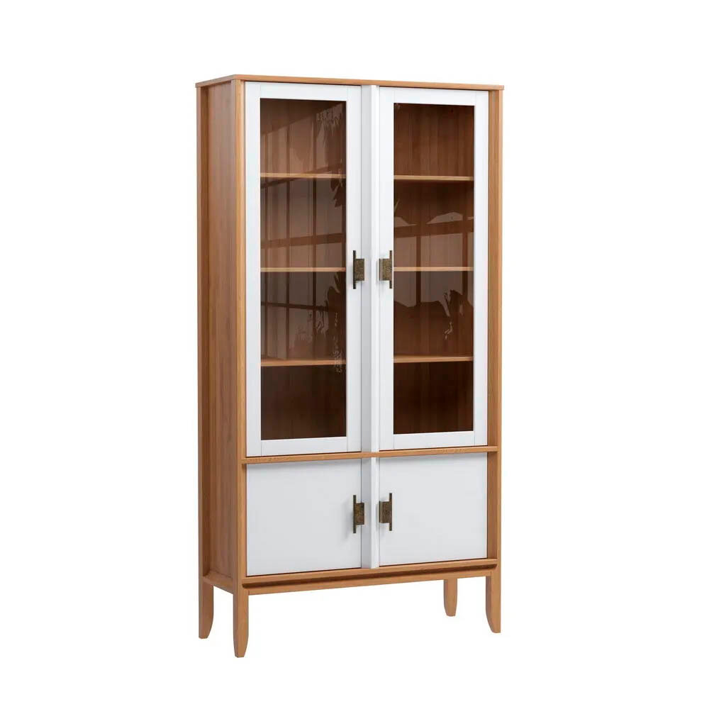 Шкаф Брианна для посуды широкий с 2-мя стеклянными и 2-мя глухими дверями браун/белый лак, арт.92220