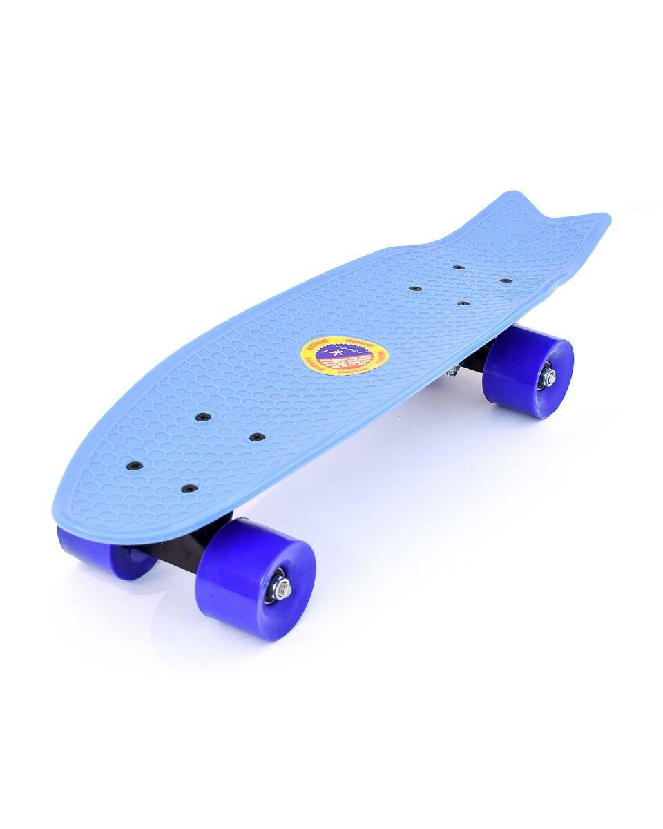 Скейтборд пластиковый 55см, маневренный, голубой, колеса PVC фиолетовые – стильный круиз