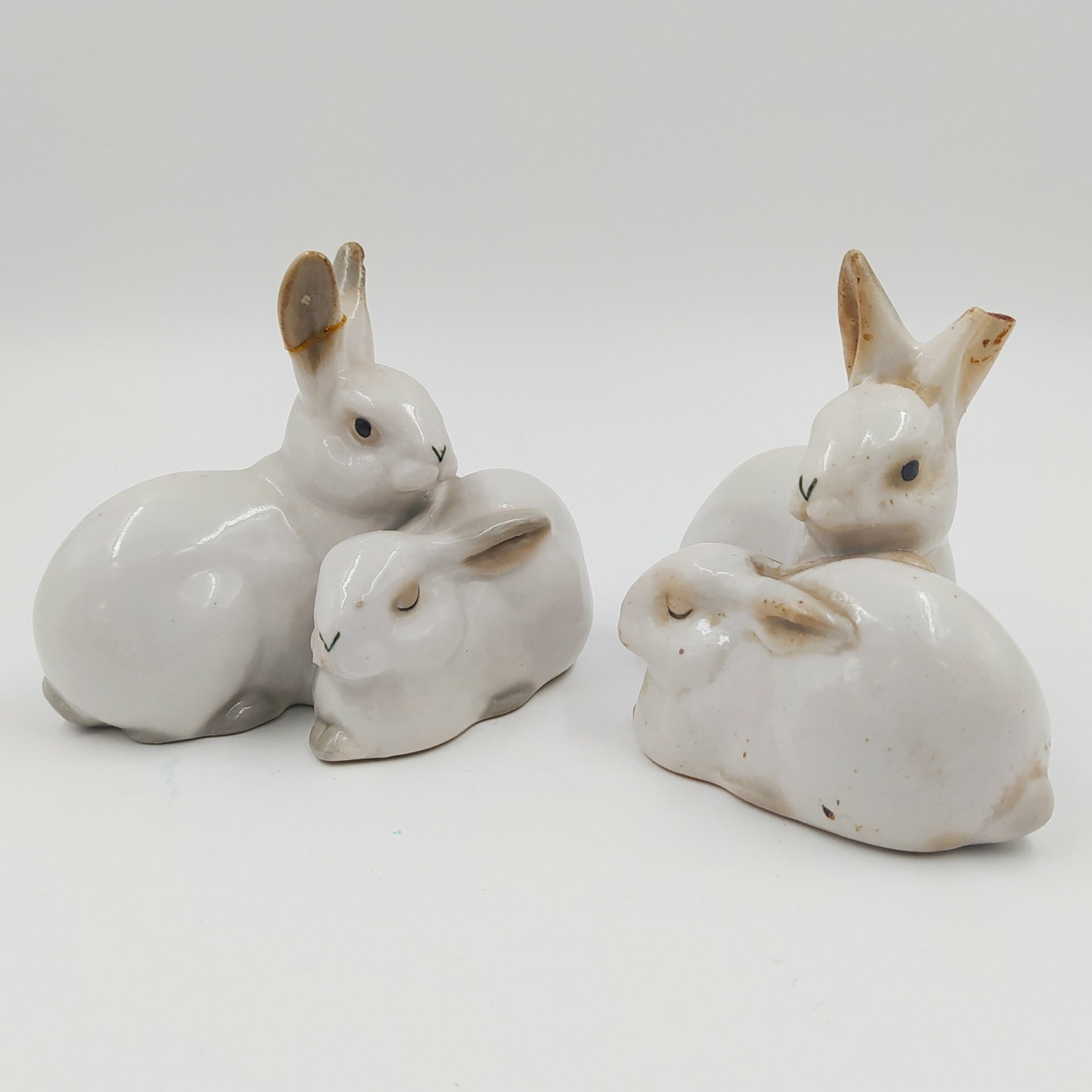 Статуэтки парные «Зайцы» (дефекты), фарфор, роспись, Артель «Прогресс», СССР