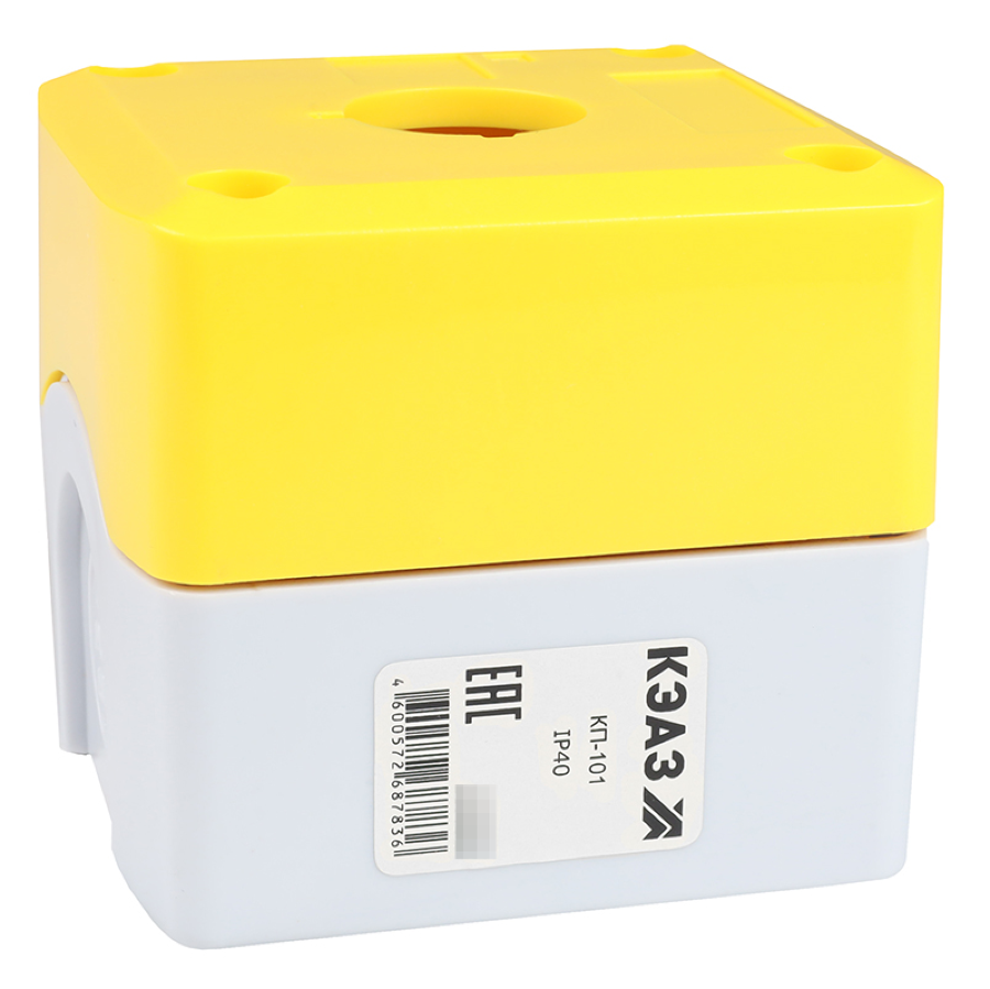 Корпус кнопочного поста КЭАЗ КП-101, 1 место, из пластика, желтый, 75×70×65мм, IP40 / электрика