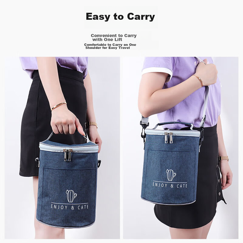 Aishangyou (ASY) Cylindrical Insulated Bag, Thickened Aluminum Foil Lunch Box Insulated Container, Round Handheld Strap Bag Picnic Bag, Fruit Preservation Box Lunch Bag, Mommy Bag New Mom Breastfeeding Bag Outdoor Picnic Bag Milk Storage Bag, Large Size