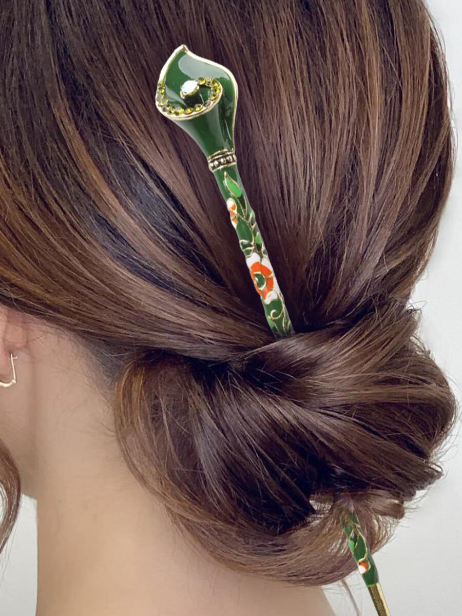 Китайская палочка для волос большая шпилька для пучка цветок со стразами