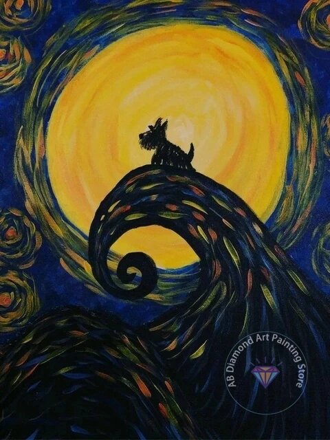 Алмазная живопись Собака Шнауцер 5D Черный, AB 30x40cm Square, 4