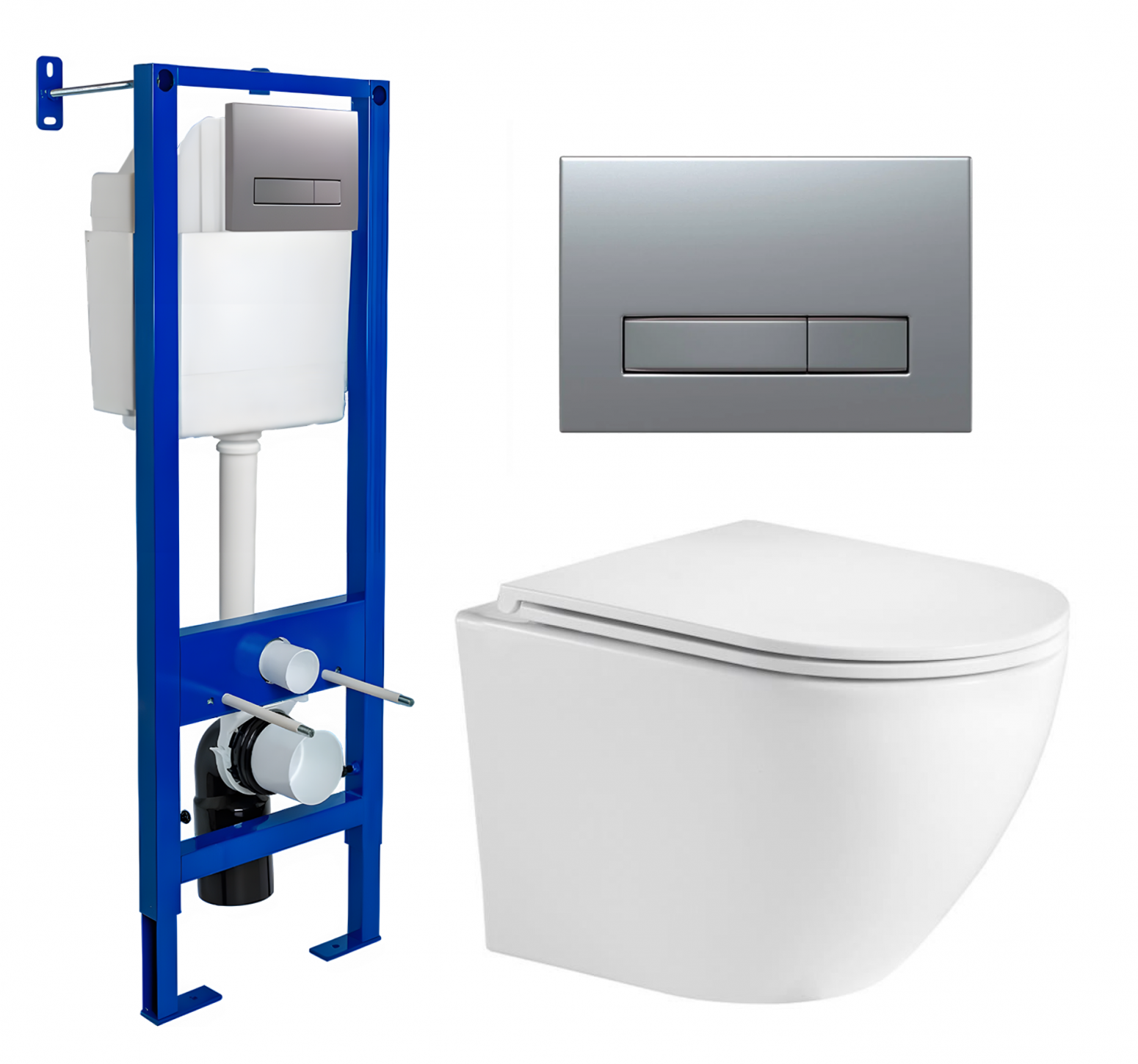 Комплект 3 в 1 инсталляция Berges Atom Line 410 + Подвесной унитаз WeltWasser Merzbach 043 GL-WT + кнопка хром матовая