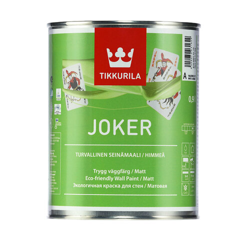 Tikkurila Joker / Тиккурила Джокер Краска для стен и потолков акрилатная матовая, 9 л, Бесцвтный