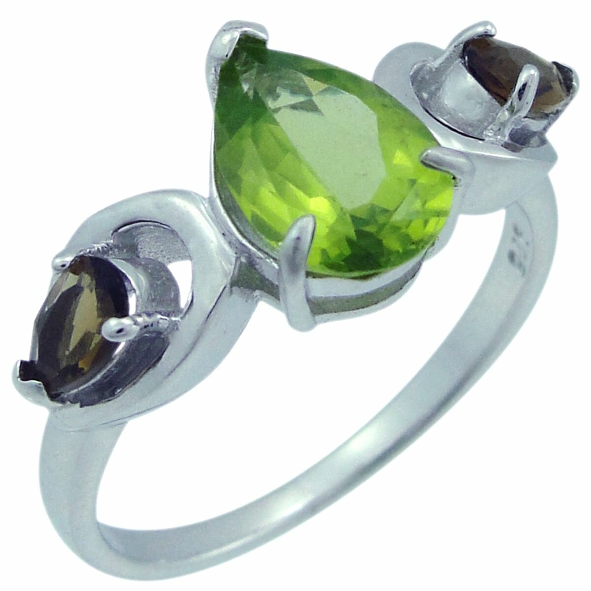 Кольцо тонкое, серебро, 925 проба, родирование, хризолит, фианит