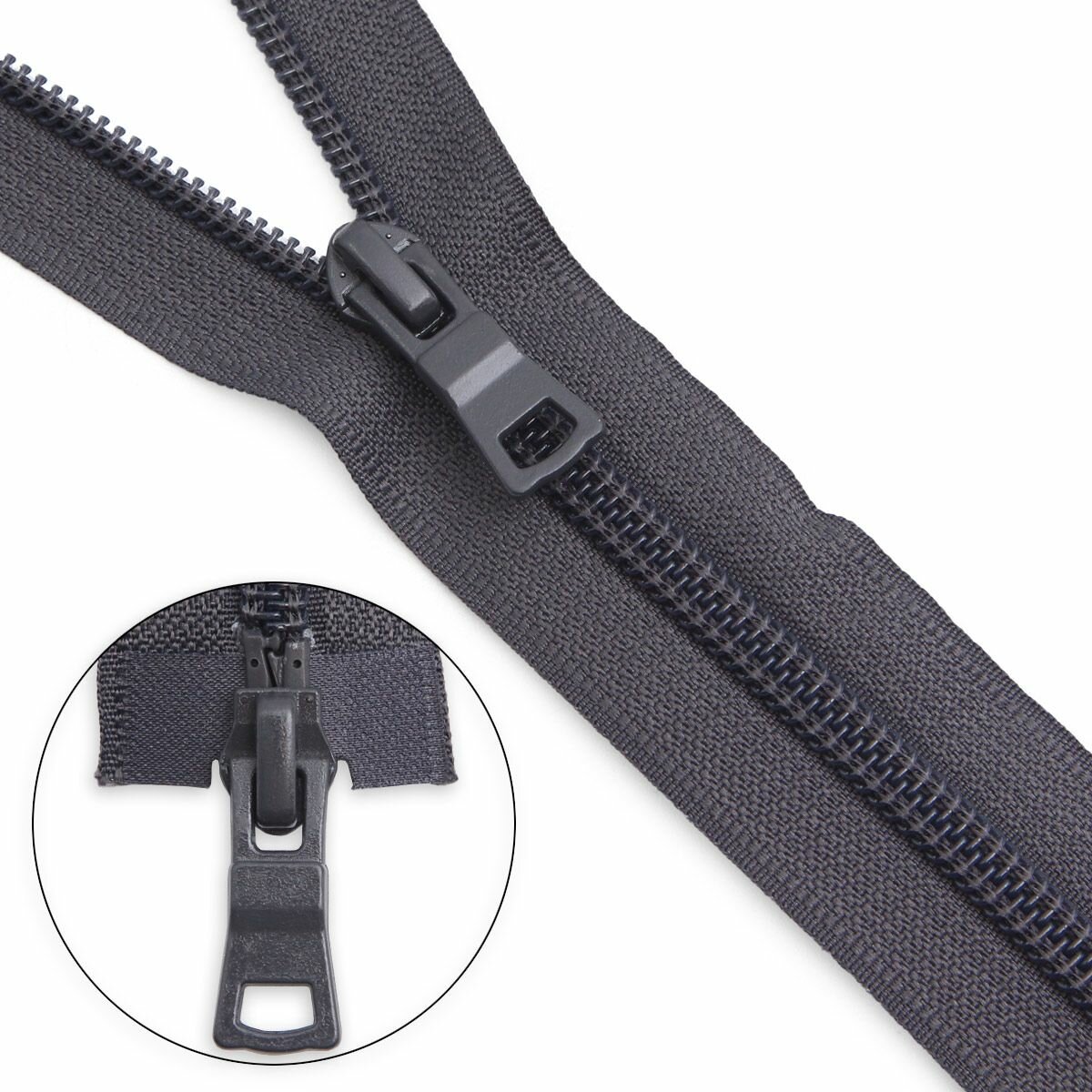 Молния витая т7 2 замка 100см (301 т. серый)