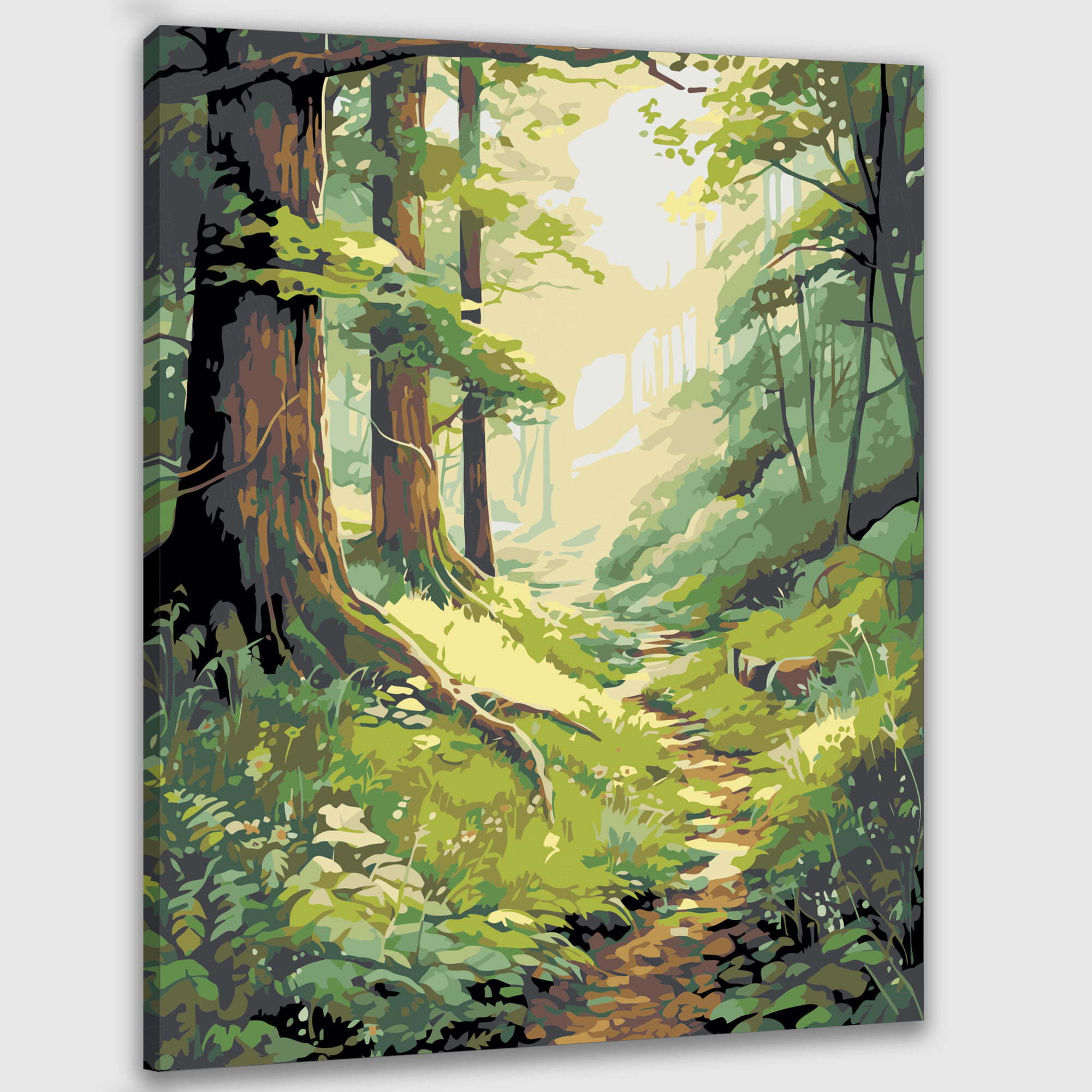 Картина по номерам 40x50 см, акварельная картина, лес, деревья, тропинка, природа, зеленый оттенок, землистые тонов