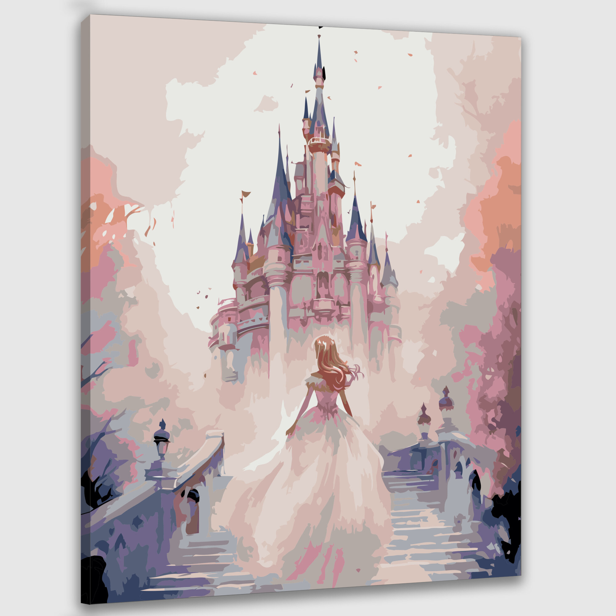 Картина по номерам 40x50 см, принцесса, заколдованный замок, элегантный силуэт, высокие башенки, сверкающие витражи