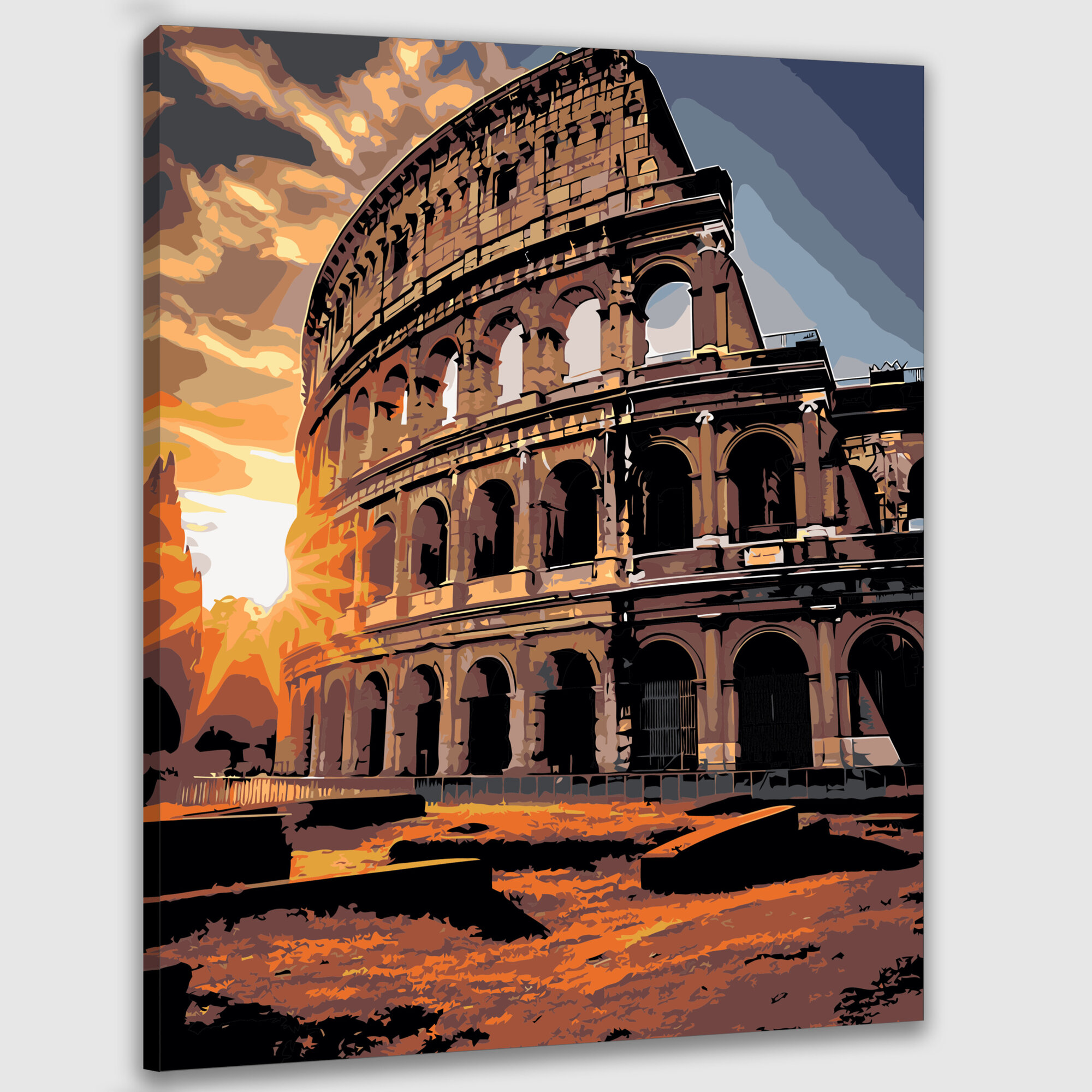 Картина по номерам 40x50 см, Колизей, Рим, амфитеатр, арки, колонны, закат, свет, цвета, контраст, композиция, пейзаж