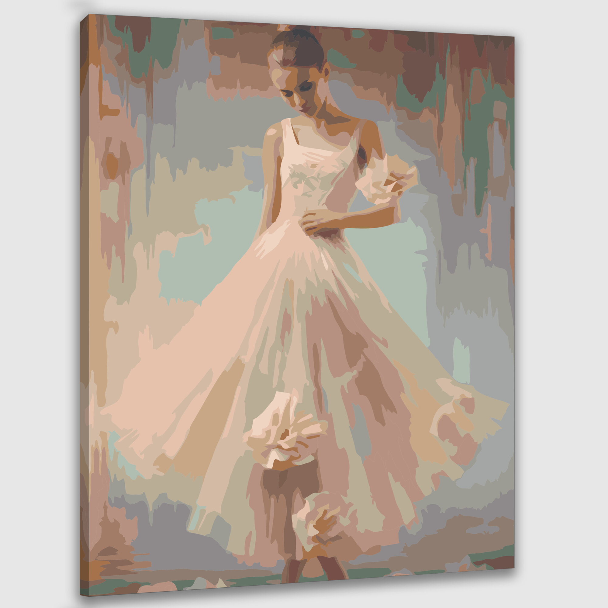 Картина по номерам 40x50 см, картина маслом, балерина, пуанты, большая сцена, пастельные тона, золотой оттенок