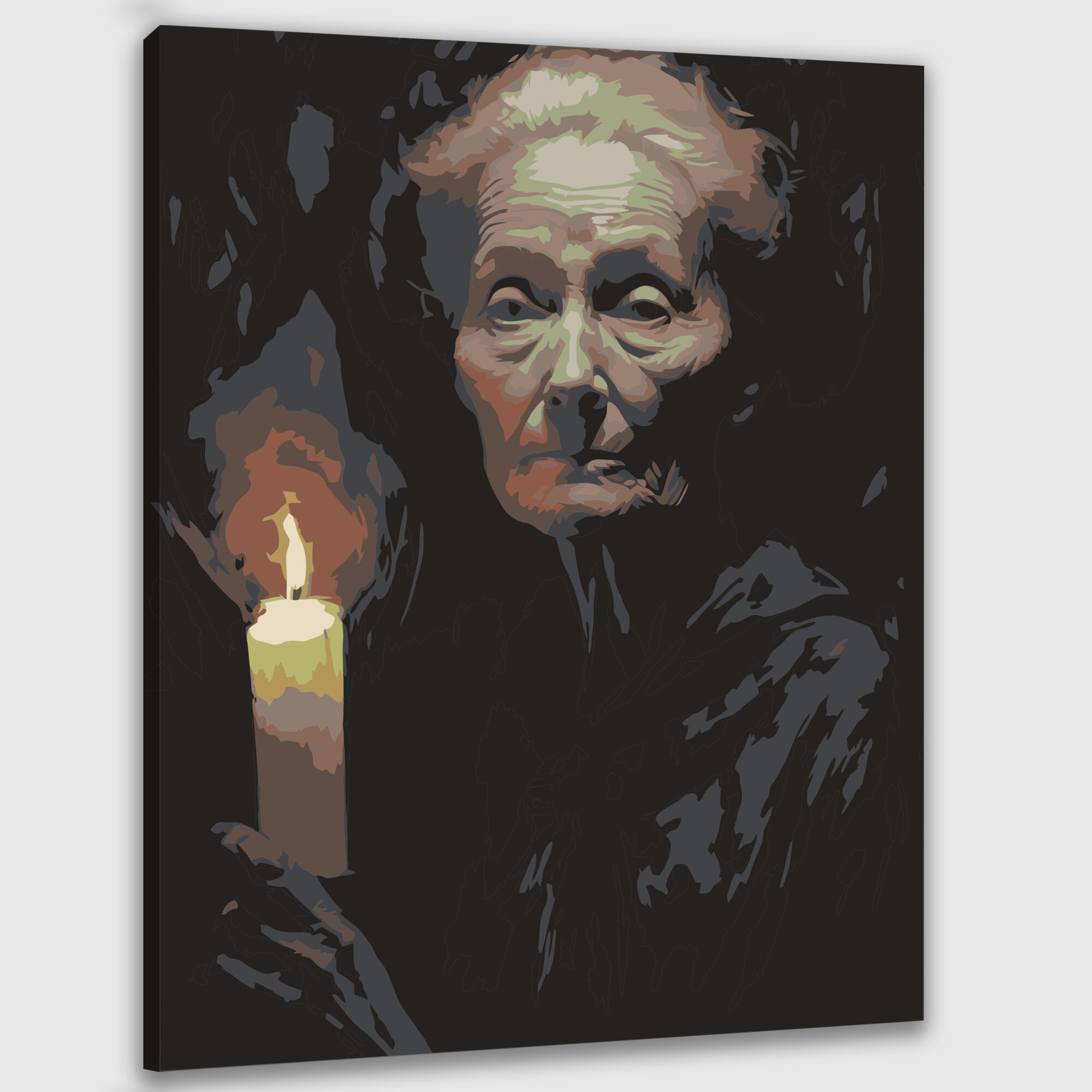 Картина по номерам 40x50 см, уголь, осень, портрет, пожилая женщина, мудрые глаза, обветренные глаза, ореол