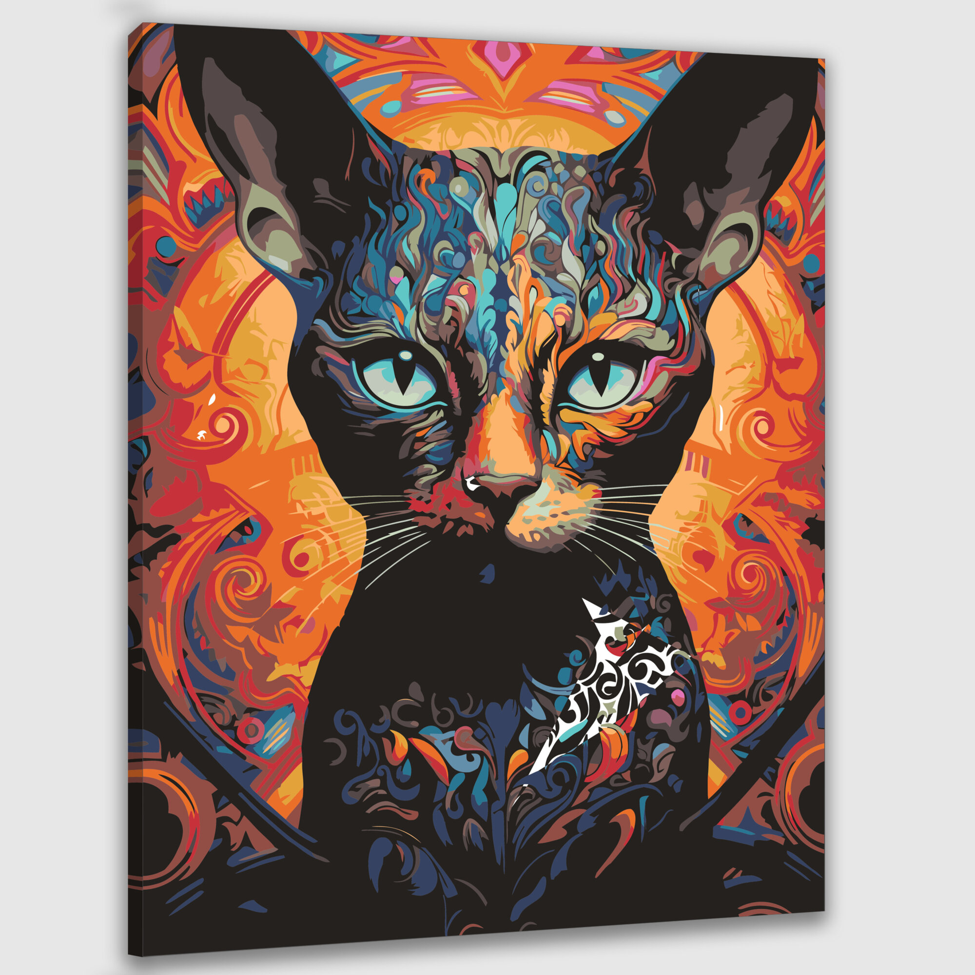 Картина по номерам 40x50 см, картина, масло, кошка-сфинкс, детали, краски, мех, глаза, мазки кисти, свет, тень, фон