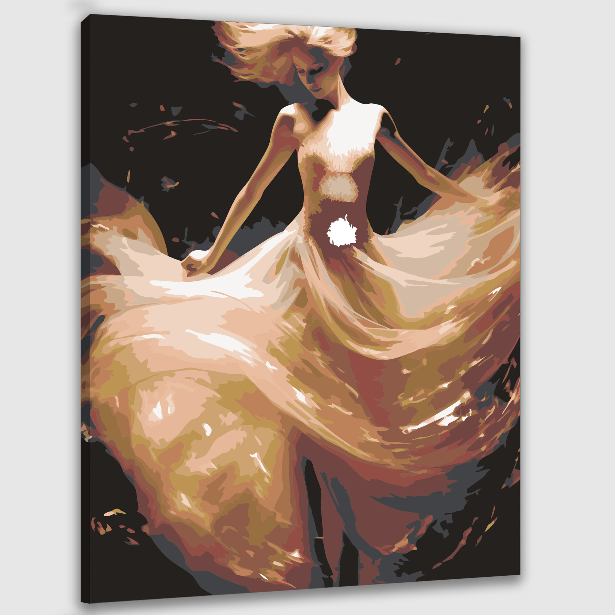 Картина по номерам 40x50 см, балерина, прыжок, платье, развеваться, полосы света, эфемерная красота