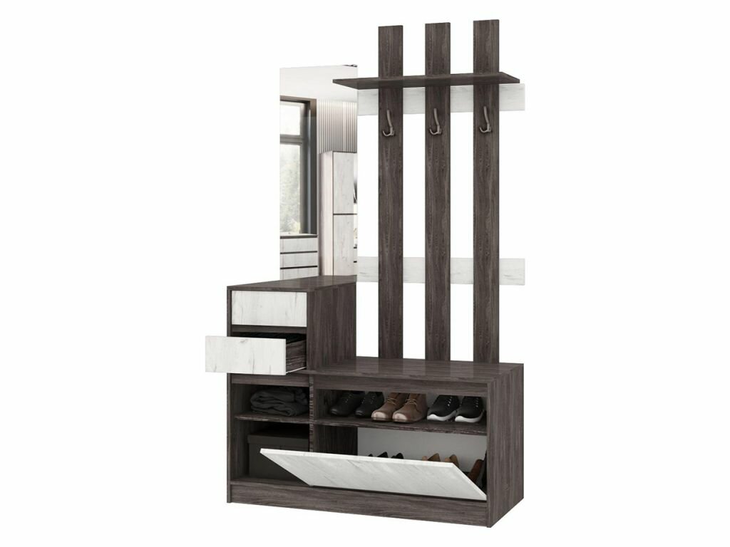 Прихожая Милана Ясень анкор / Дуб Эльза ширина 120 см ЛДСП с зеркалом с полками с ящиками