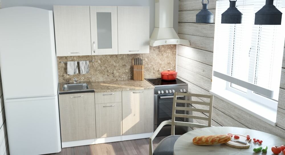 Кухонный гарнитур Ольга медиум 1 1400, Цвет Латте/Карамель, ширина 140 см, с навесными шкафами, с выдвижным ящиком, с тумбой под мойку