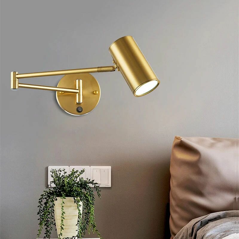 Современные светодиодные настенные светильники с выключателем регулируемым поворотом на длинной ручке для домашнего декора прикроватной тумбочки в спальне, золотое бра