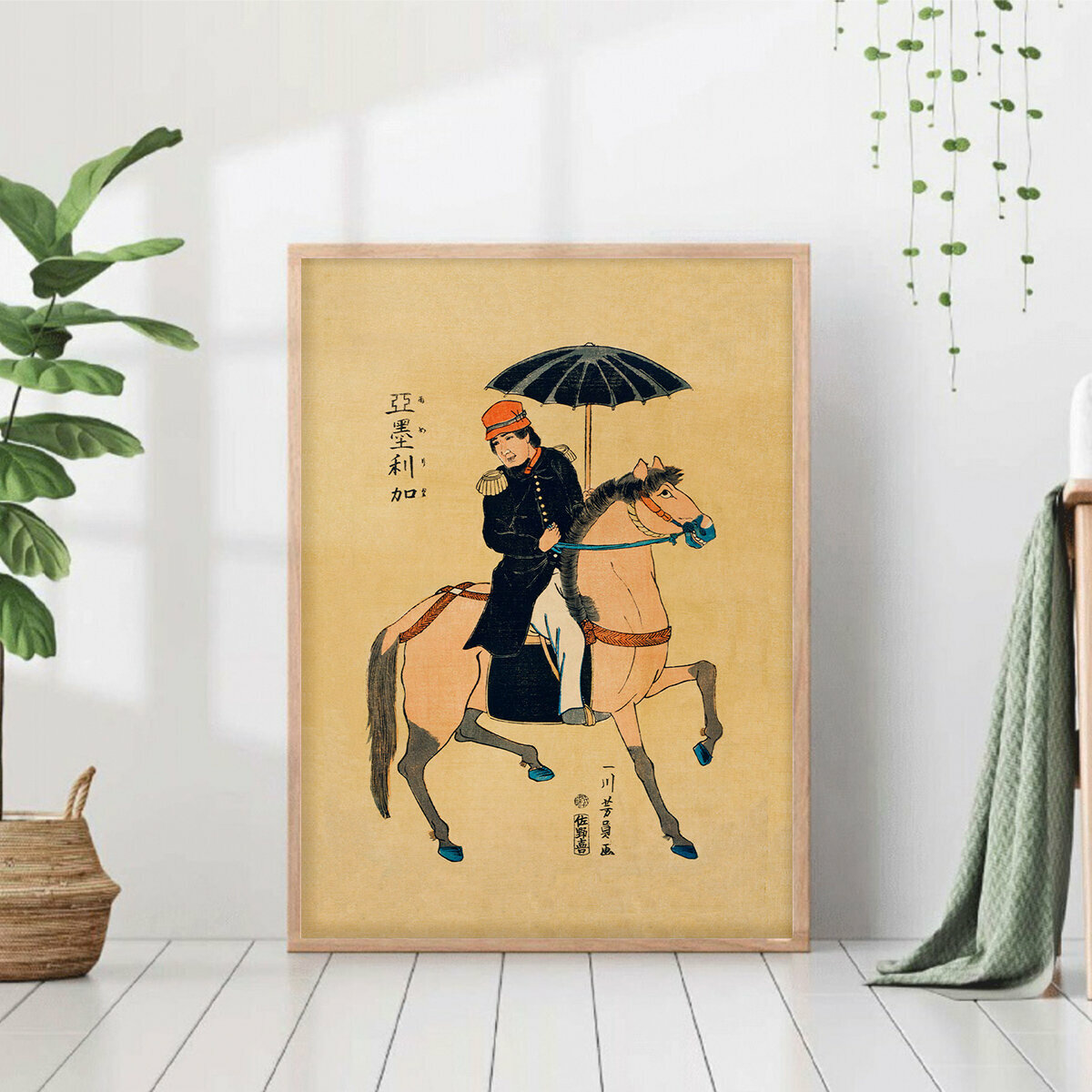 Постер "Всадник на лошади японская гравюра" без рамы 50x70 см на стену для интерьера