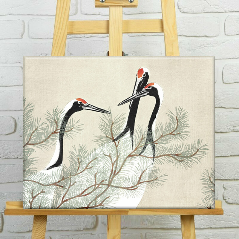 Картина на холсте 40х50 см "Журавли, репродукция в японском стиле", на стену для интерьера