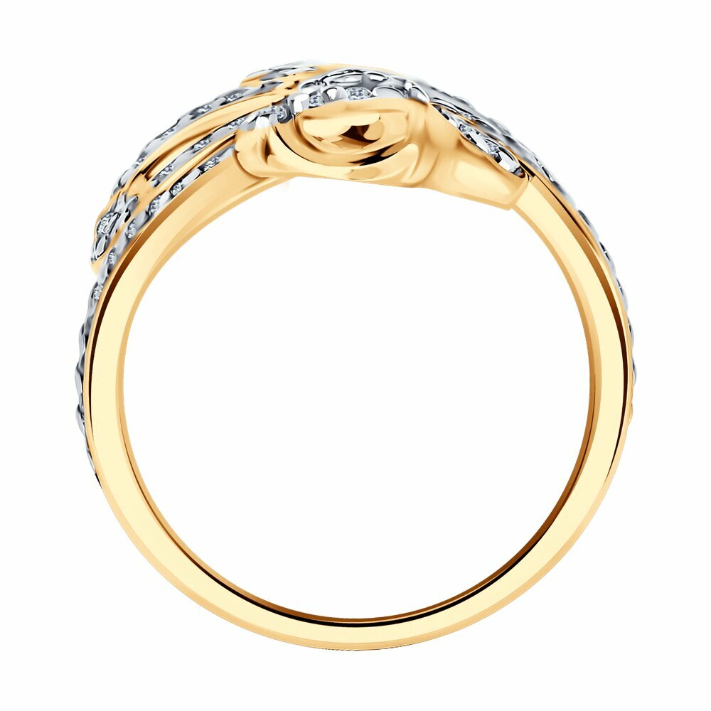Кольцо, серебро, 925 проба, золочение, фианит