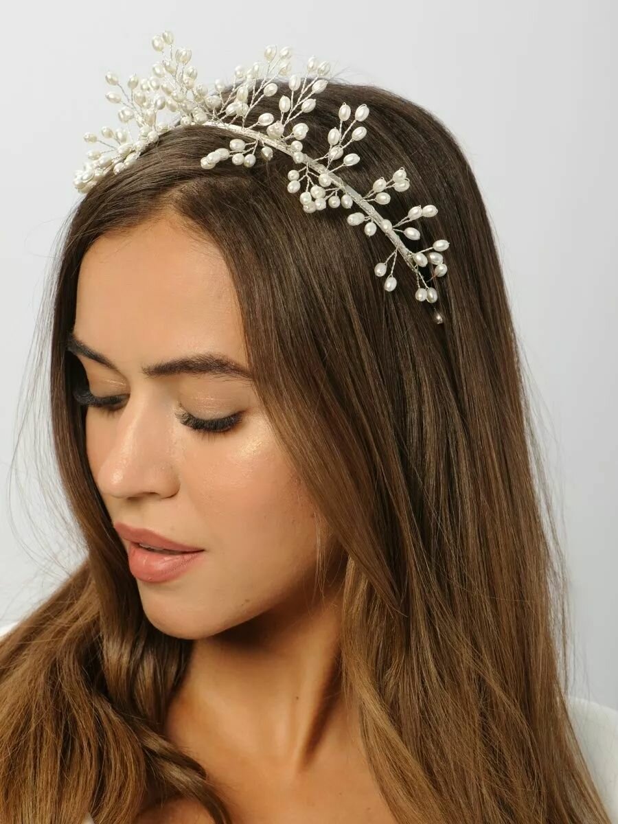 Ободок LUMINA, бижутерный сплав/искусственный жемчуг, серебристый, с жемчугом, 1 шт