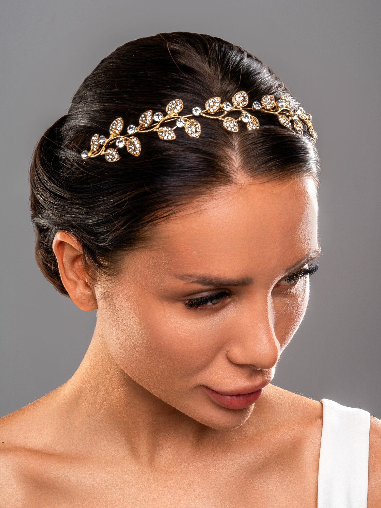 Ободок LUMINA, для волос, женский, золотисто-веточный, металл, стразы, кристаллы